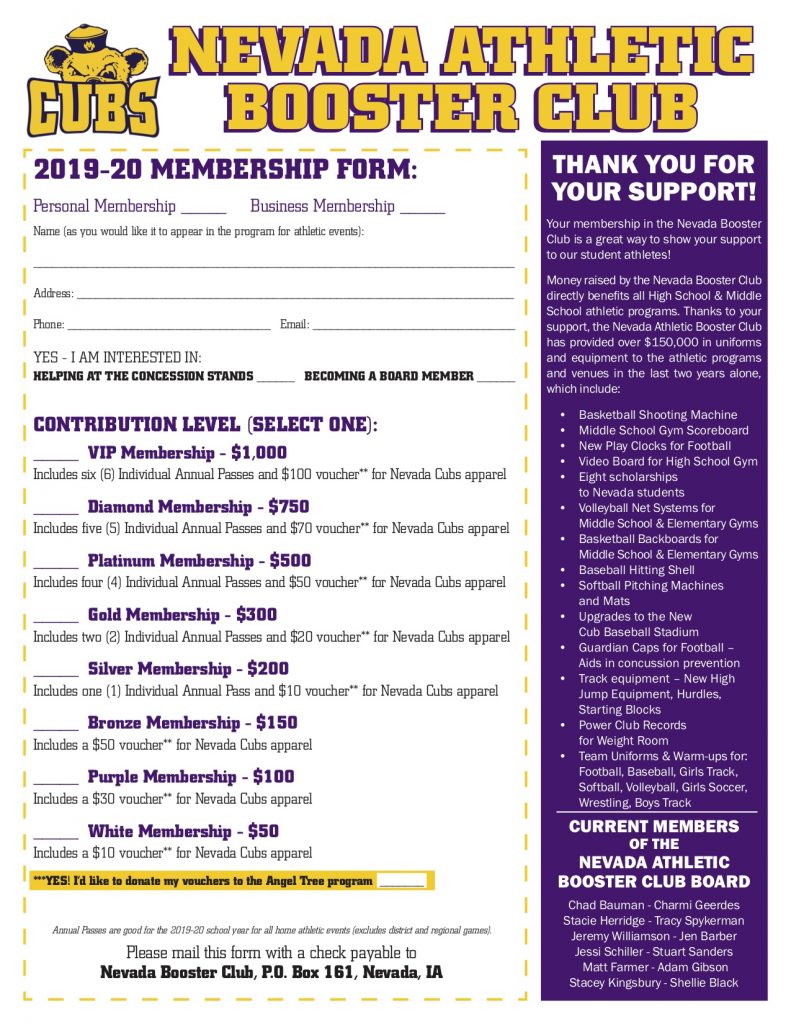 Join the Nevada Booster Club Today! – Nevada Cubs Activities